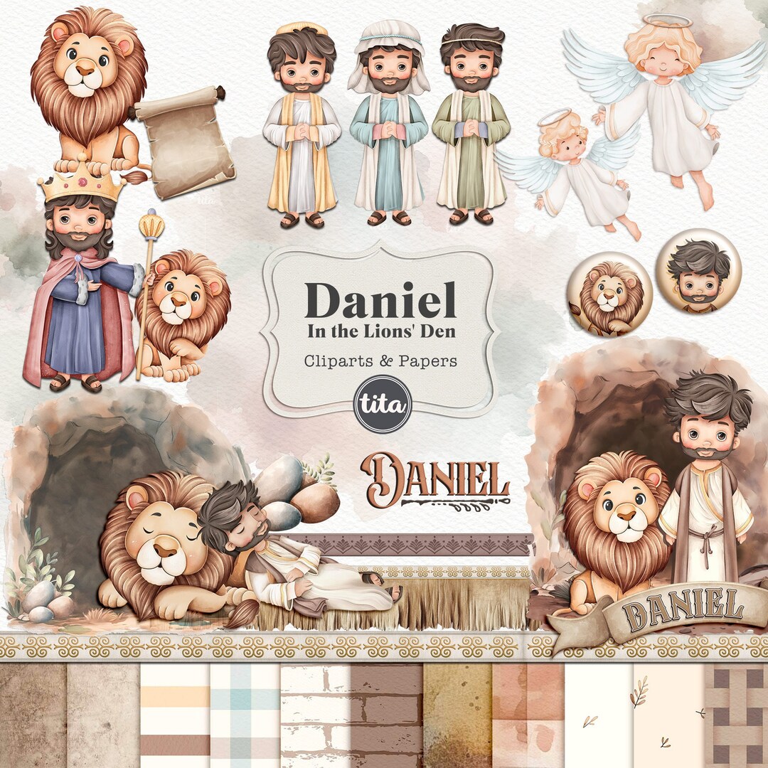 Daniel and the Lions Den Clip Arts, Religious Watercolor Illustrations ...