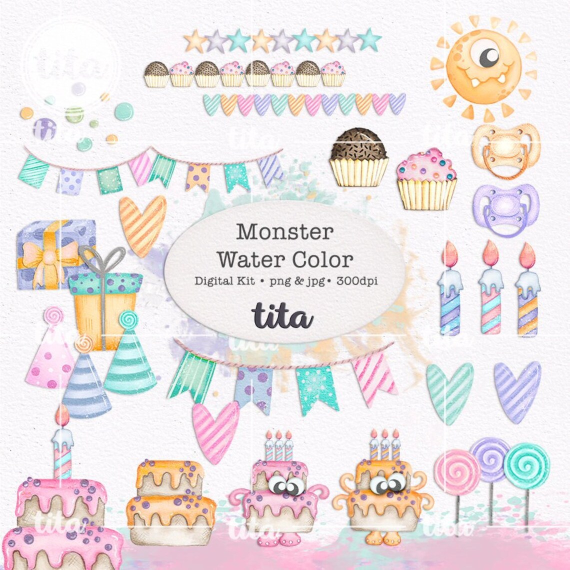 Monsters Watercolor Clipart Infant Party Cute Monsters - Etsy