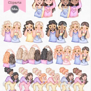 Best Friends Clipart BFF Girls Illustrations Girls Clipart - Etsy