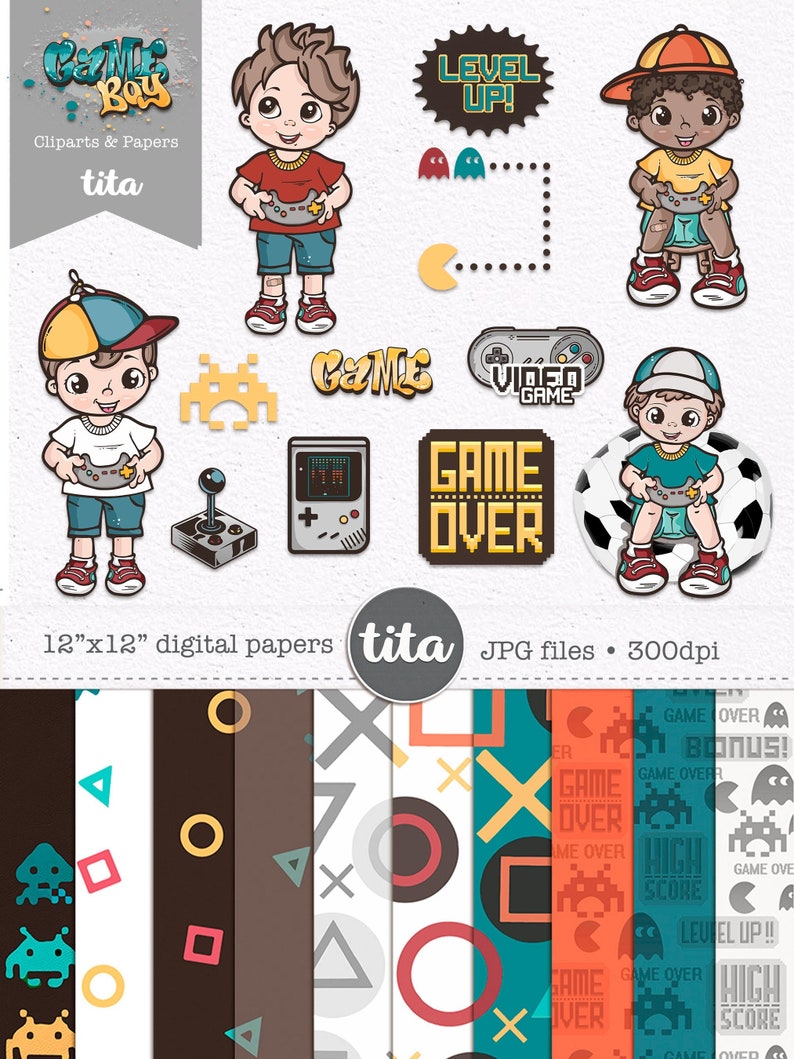 Game Boys Clip Arts Illustrations & Papers Little Boys - Etsy