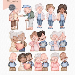Grandparents's Day Watercolor Illustrations, Grandfather and ...