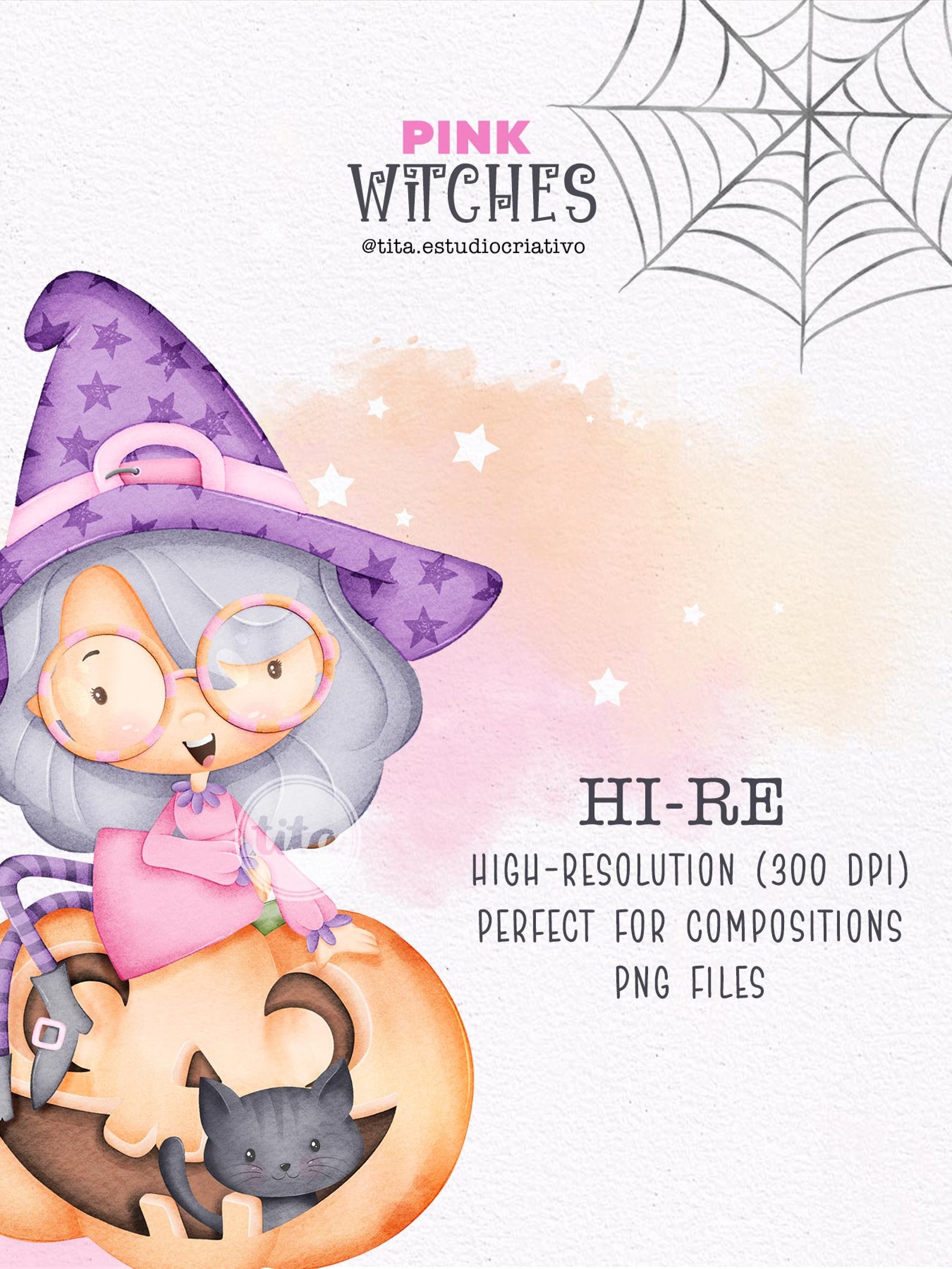 Halloween Pink Witches Clipart Watercolor Witches and Digital - Etsy