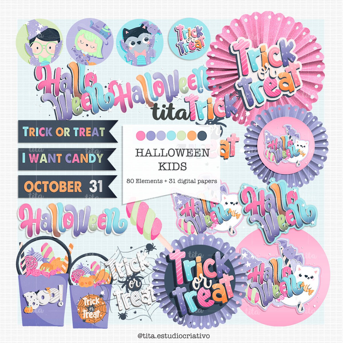 Halloween Kids Clipart Cute Illustrations and Papers - Etsy