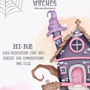 Halloween Pink Witches Clipart, Watercolor Witches and Digital Papers ...