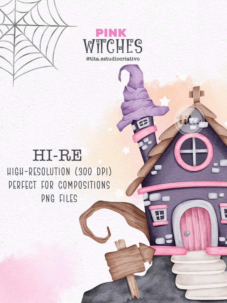 Halloween Pink Witches Clipart Watercolor Witches and Digital - Etsy