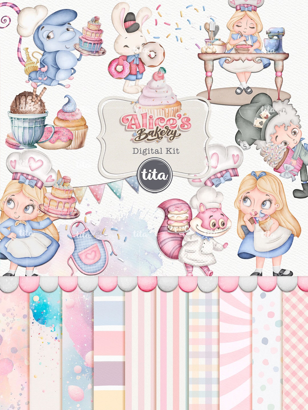 Alice's Bakery Cliparts Digital Kit, Alice Tea Party, Candy Shop ...
