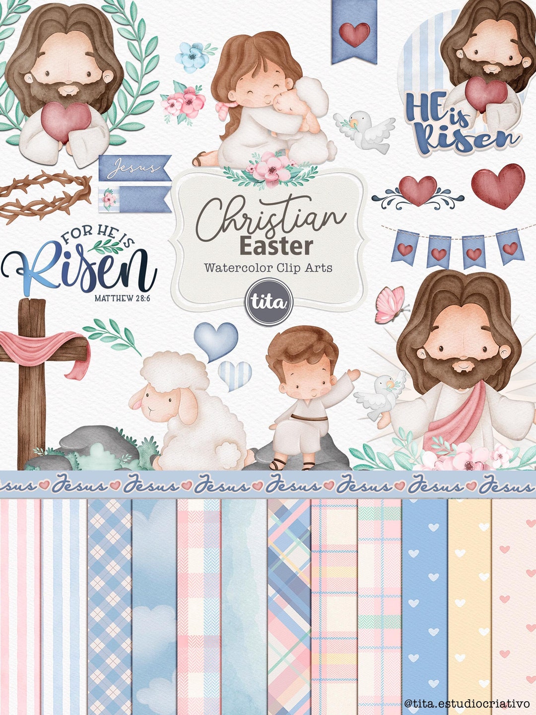 Christian Easter Watercolor Clip Arts, Easter Png, Illustrations and ...
