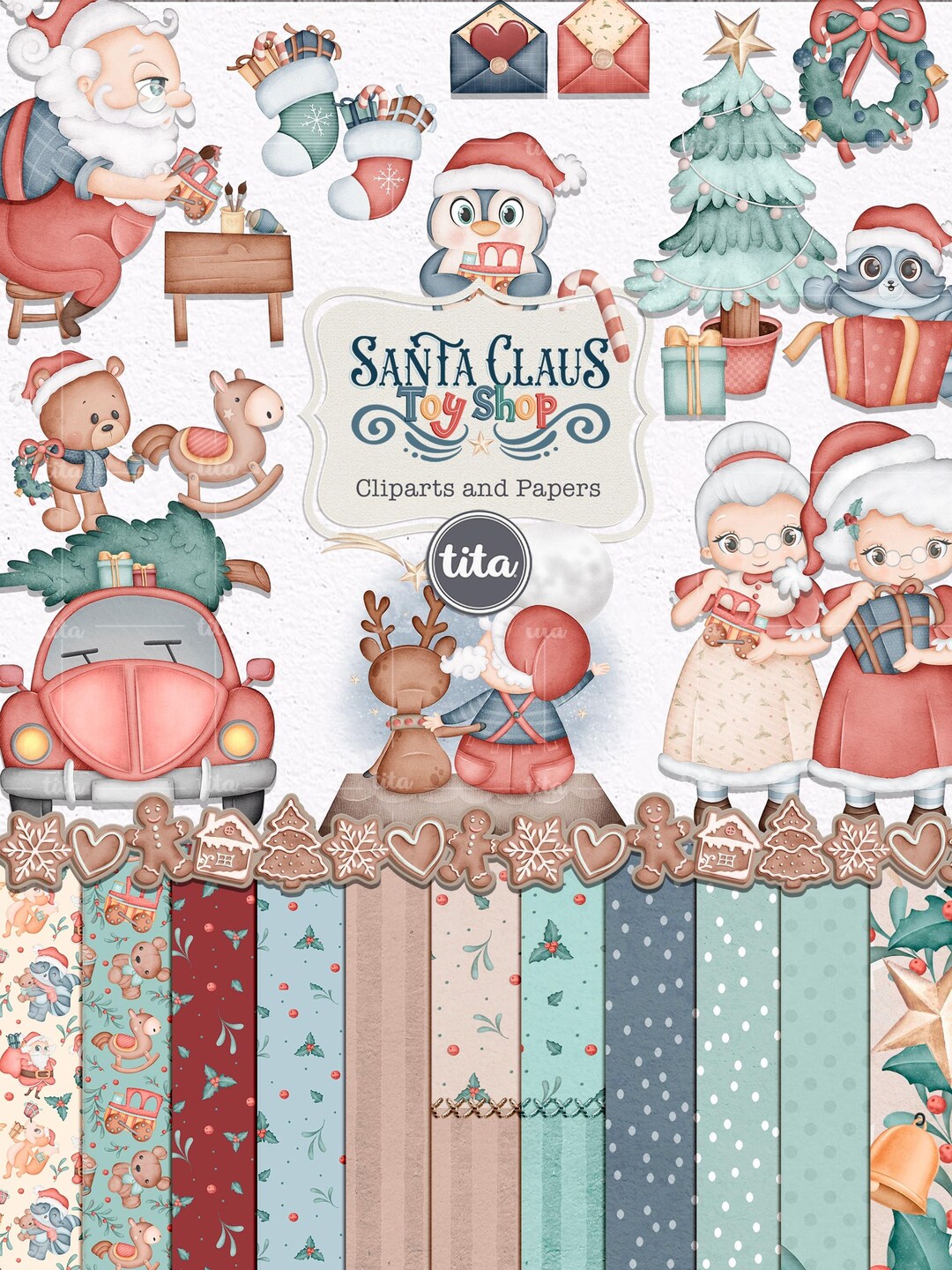 Santa Claus Toy Shop Watercolor Clip Art, X-mas, Winter Holiday PNG - Etsy