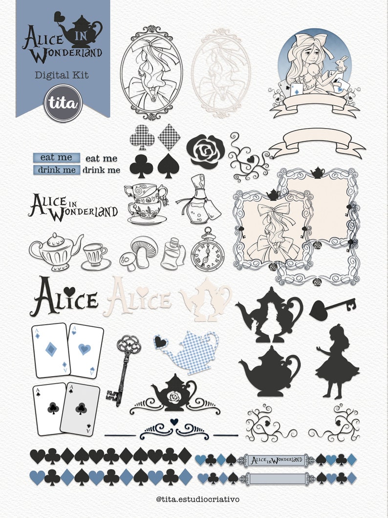 Alice in Wonderland Outline Clip Arts Teen Alice Cliparts - Etsy