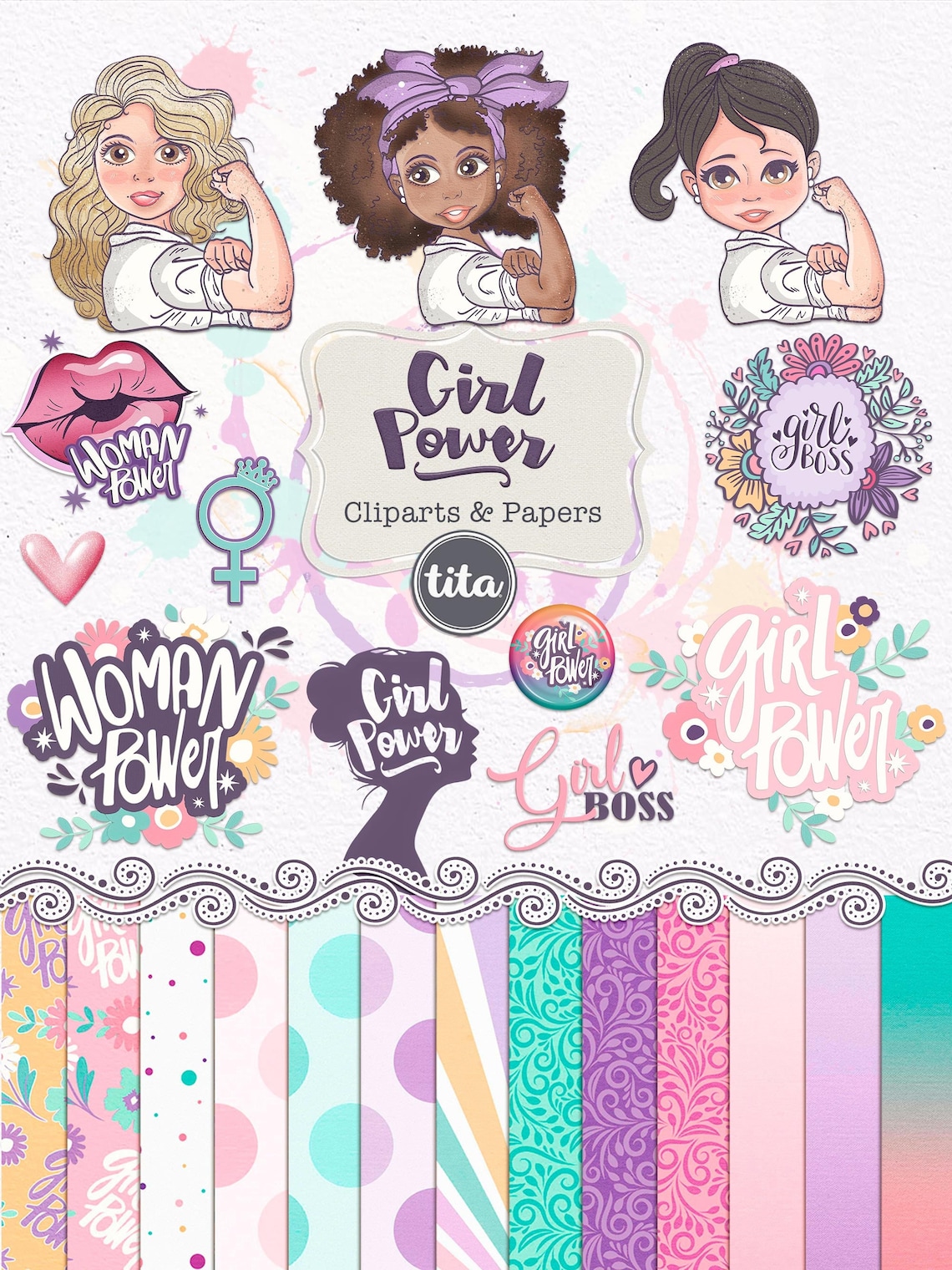 Girl Power Cliparts Woman Clipart Digital Bundle Instant - Etsy