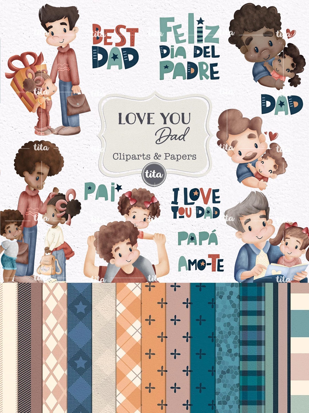 Dad and Kids Watercolor Clipart Happy Father's Day - Etsy