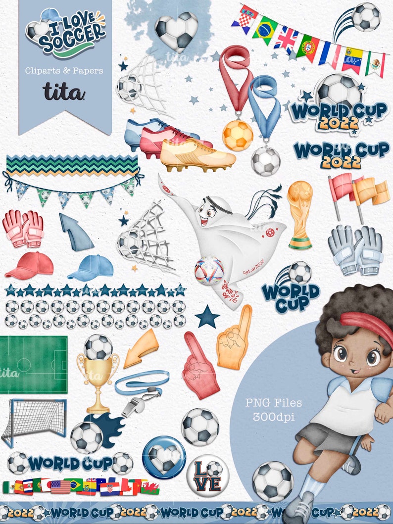 Soccer Clip Art Set in Watercolor Football and World Cup - Etsy