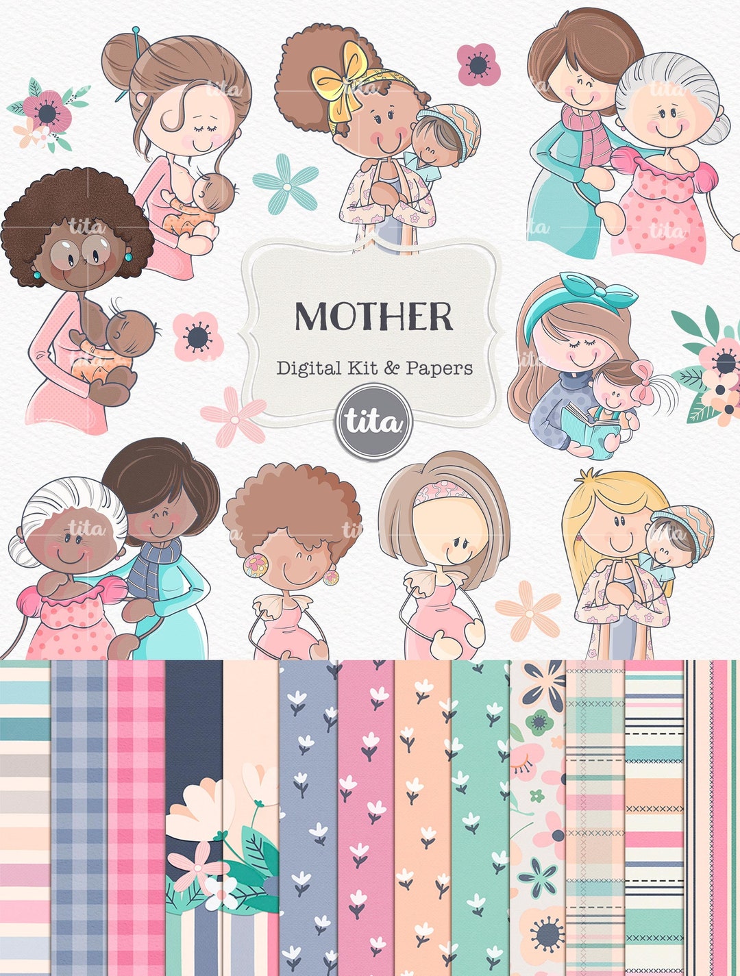 Mother's Day Clip Arts, Mom Digital Bundle, Instant Download PNG, Mom ...