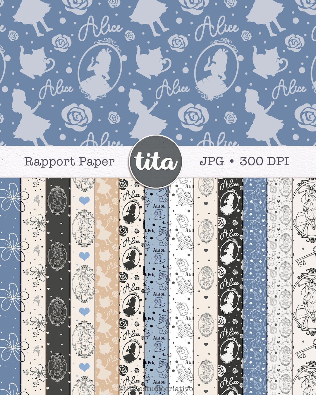 Alice in Wonderland Outline Rapport Papers, Alice Pattern Papers ...