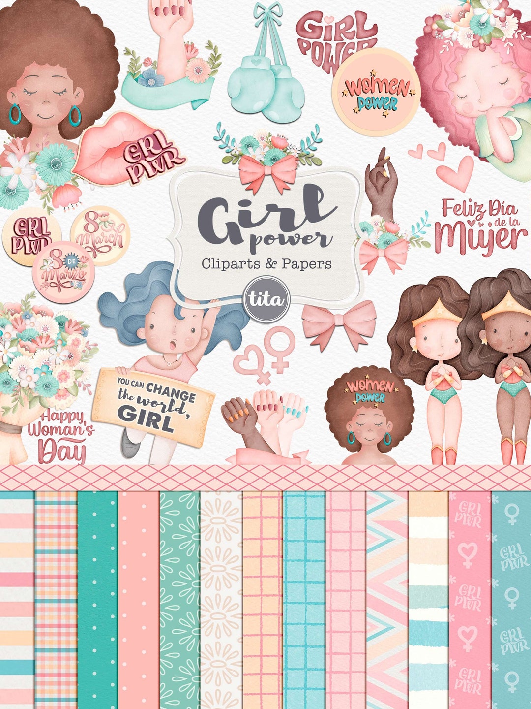 Woman Power Cliparts, Girl Clipart Digital Bundle, Instant Download PNG ...