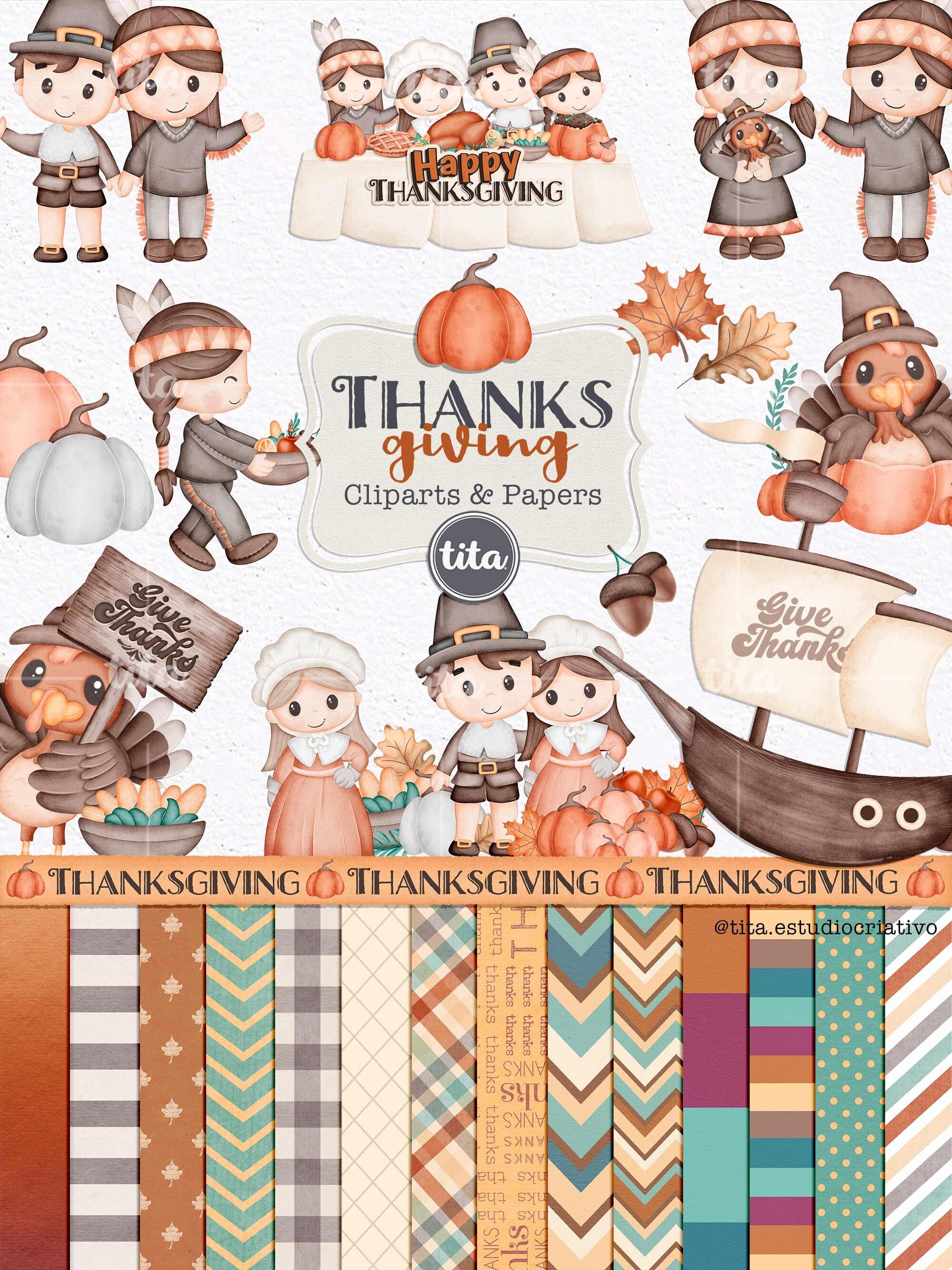 Thanksgiving Clip Art Set in Watercolor Thanks Giving - Etsy
