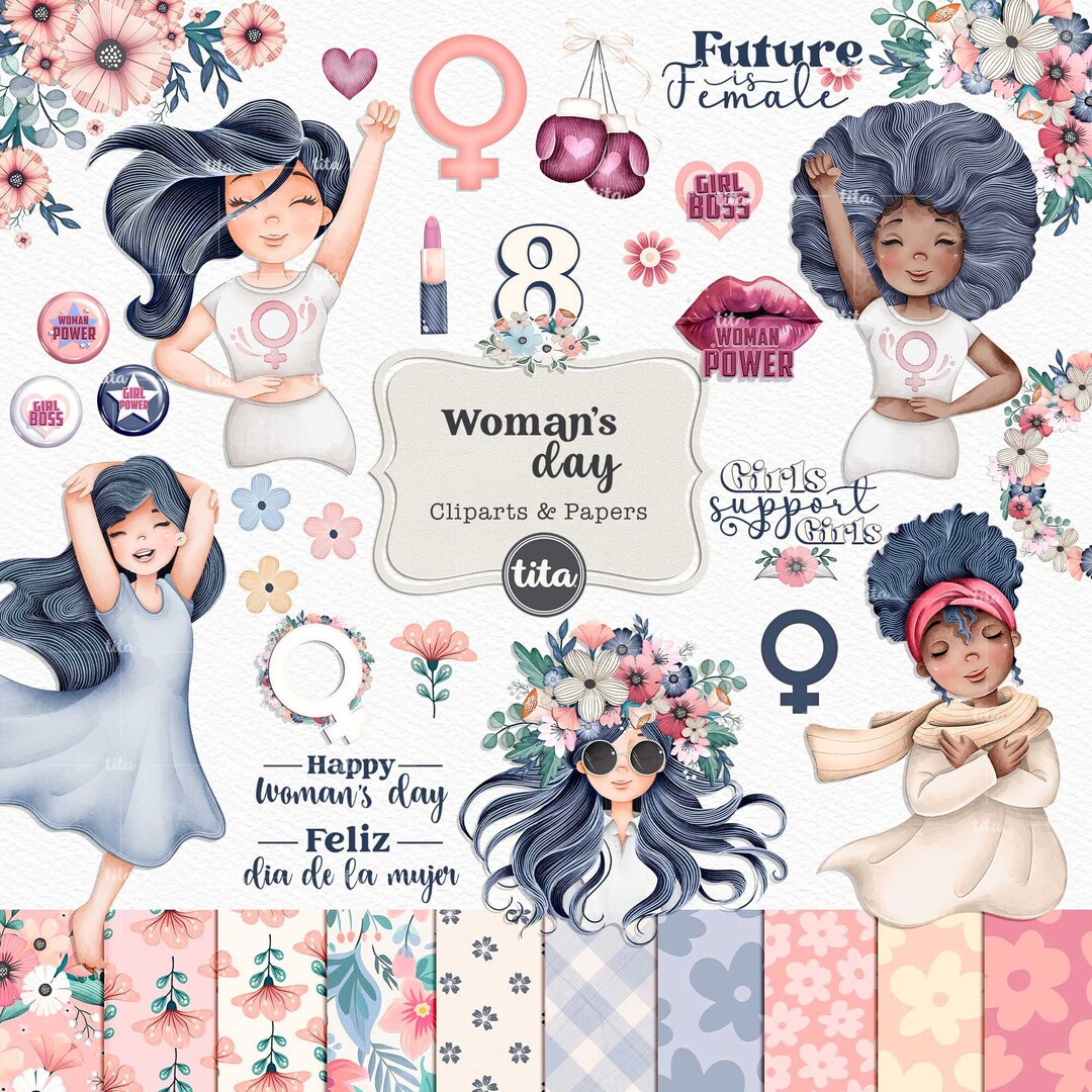 Womans Day Clip Arts, Woman Power, Flower Power, Instant Download PNG ...