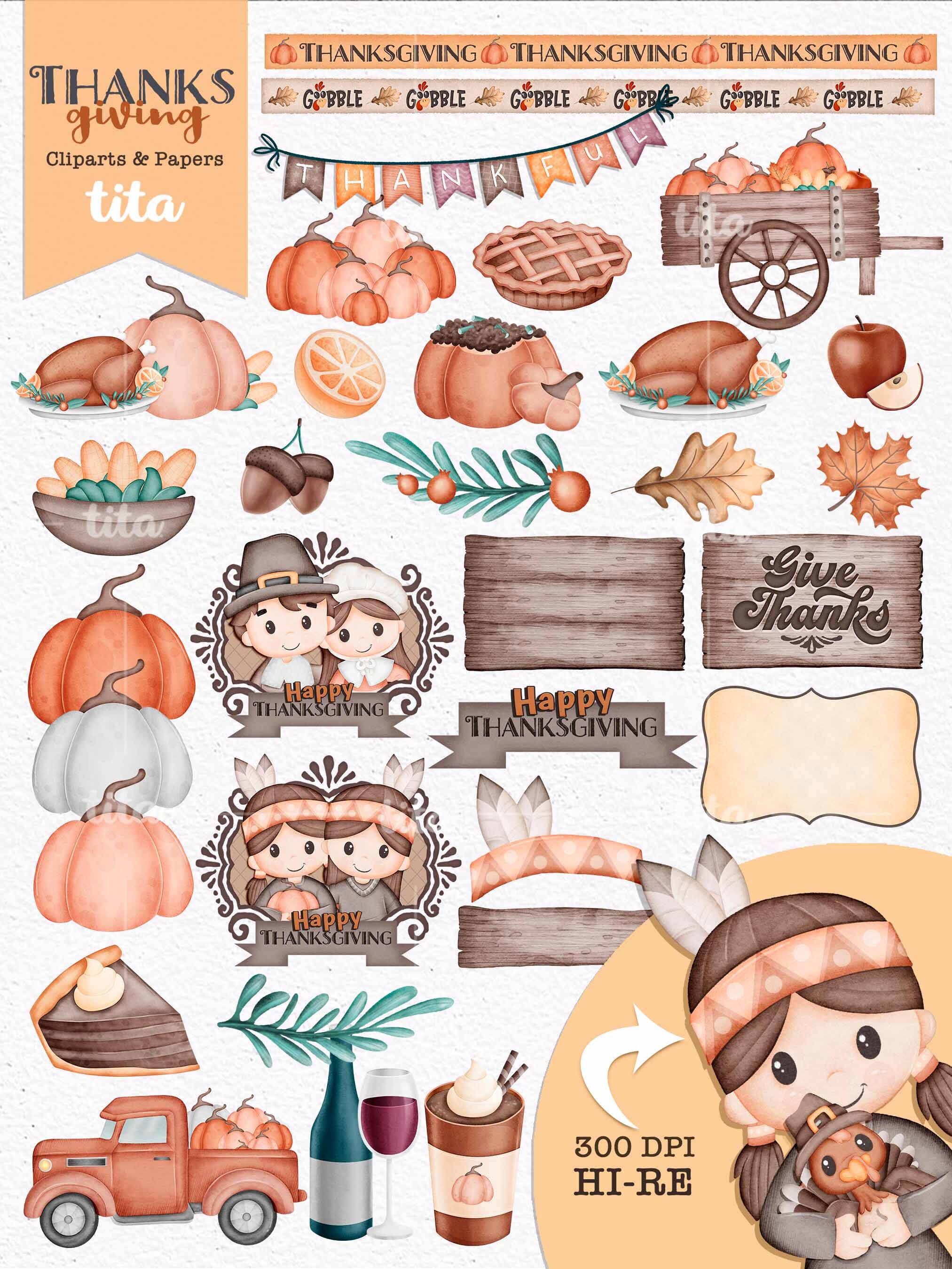 Thanksgiving Clip Art Set in Watercolor Thanks Giving - Etsy