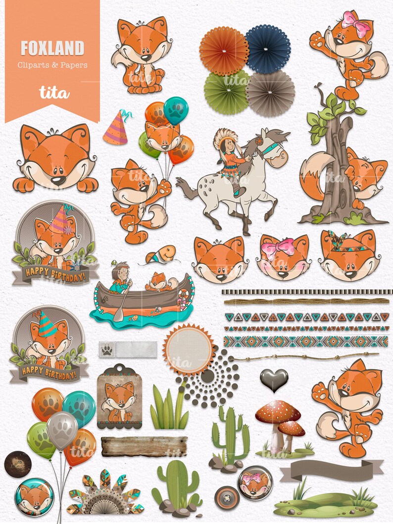 Foxes Clipart Nursery Decor Woodland Animals Digital Bundle - Etsy