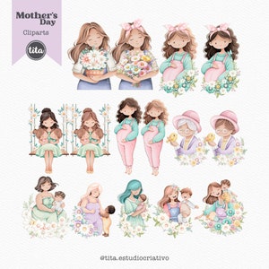 Cute Mom Clip Art Set Clip Arts, Mothers Day Illustrations, Women ...