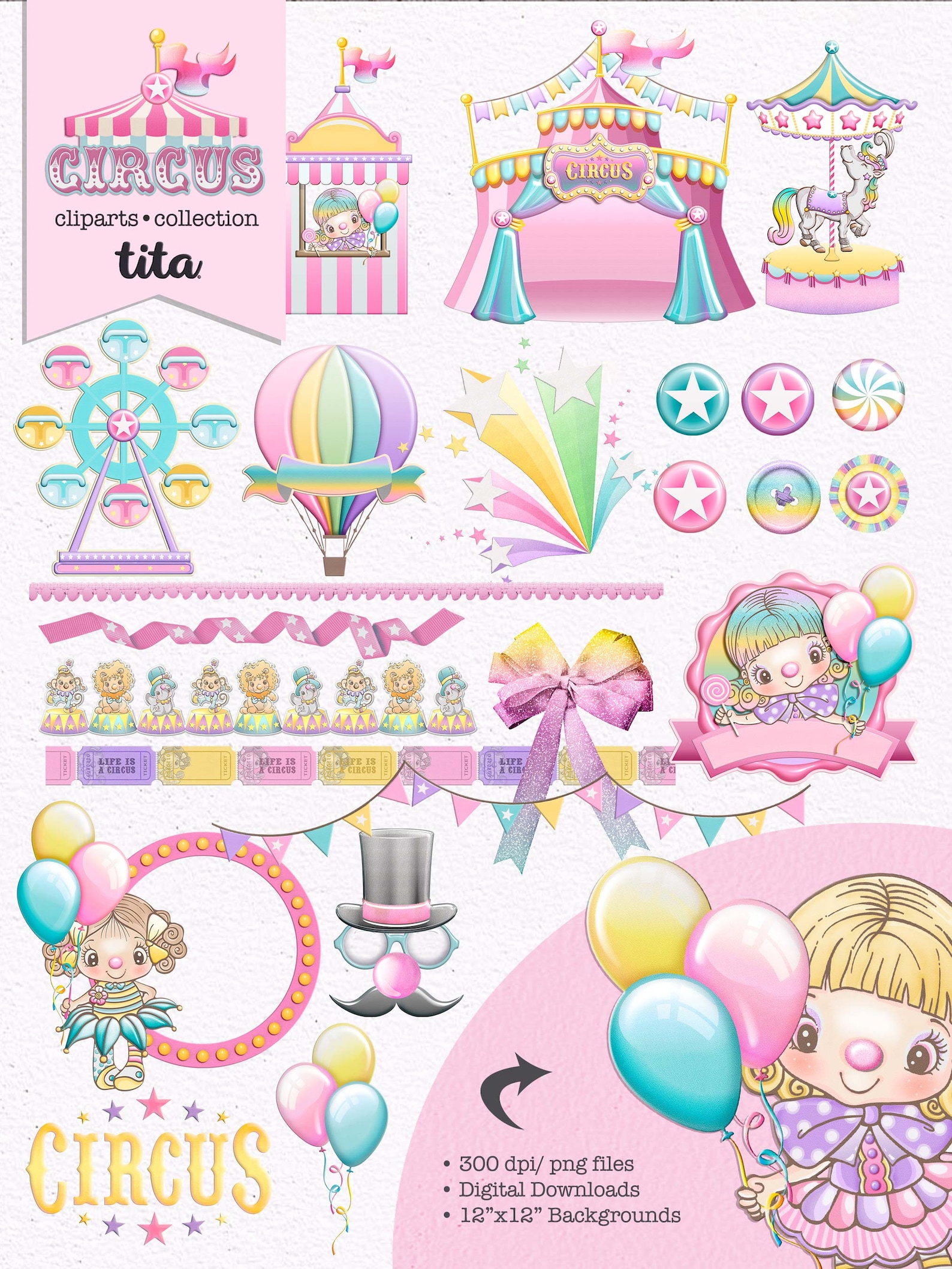 Candy Circus Clip Arts Illustrations & Papers Candy Color - Etsy