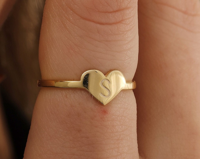 Beaded Heart Initial Stacking Ring,personalized Rings,minimalist Rings ...
