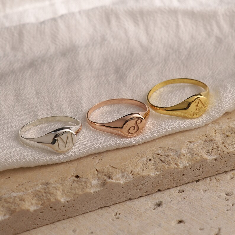 14K Gold Signet Ring Initial Signet Ring Personalized Ring - Etsy