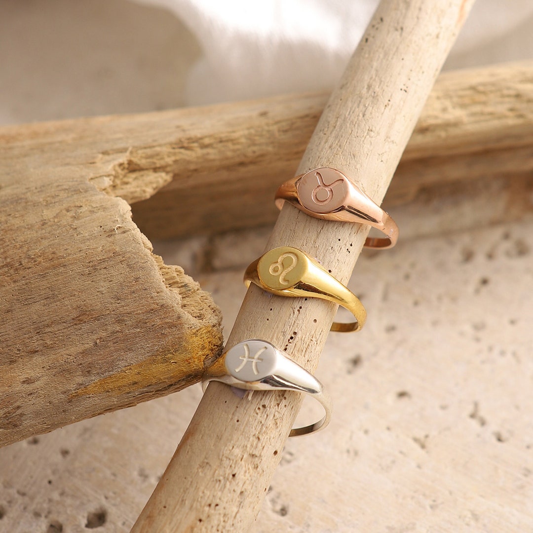 Zodiac Signet Ring, Gold Signet Ring, Personalized Ring, Astrology ...