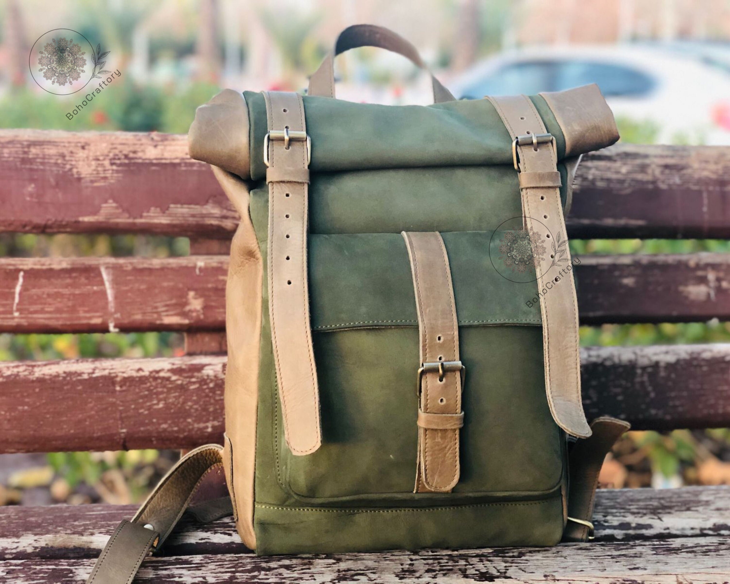 Leather Backpack Roll Top Backpack Leather Roll up Backpack - Etsy
