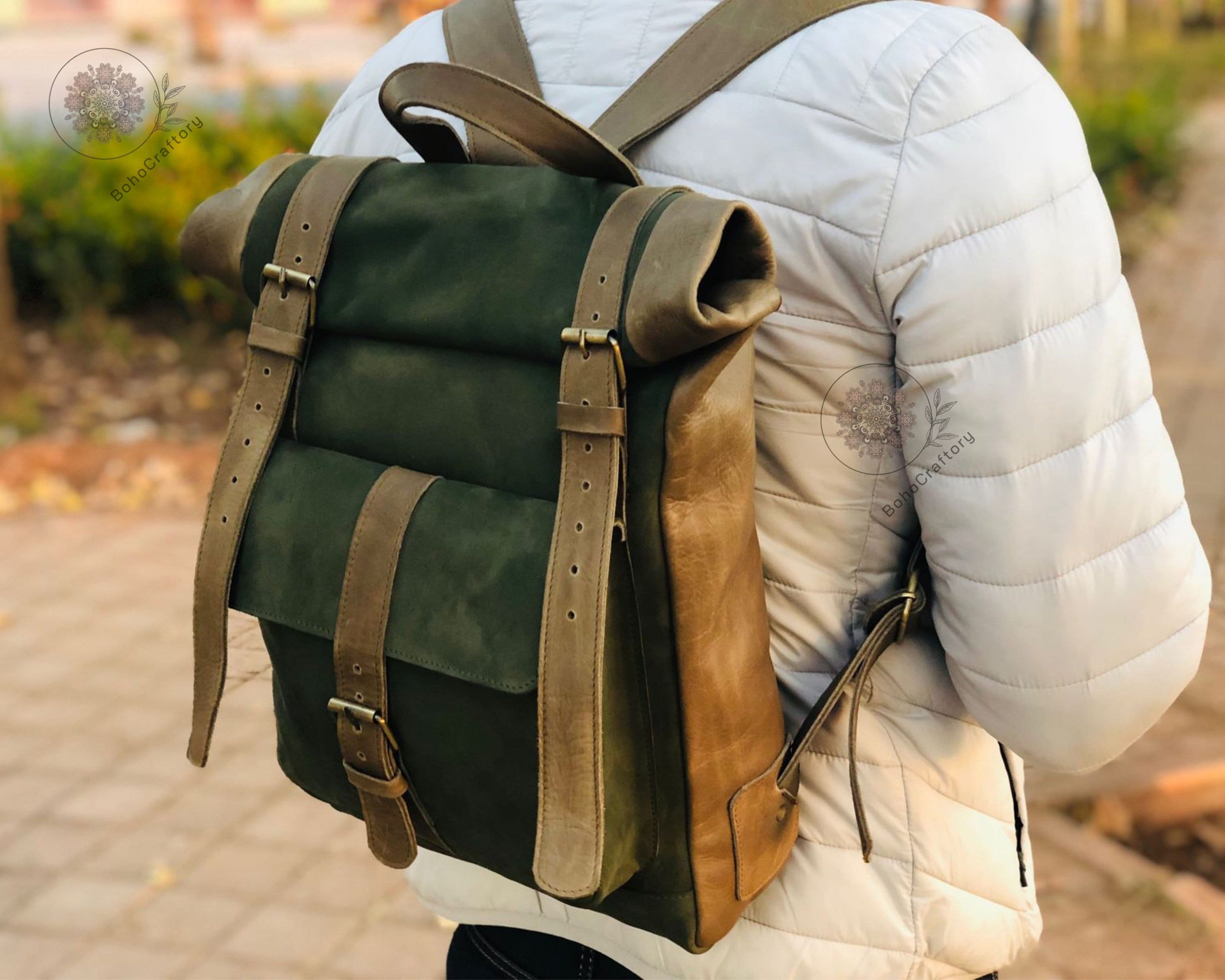 Leather Backpack, Roll Top Backpack, Leather Roll up Backpack ...