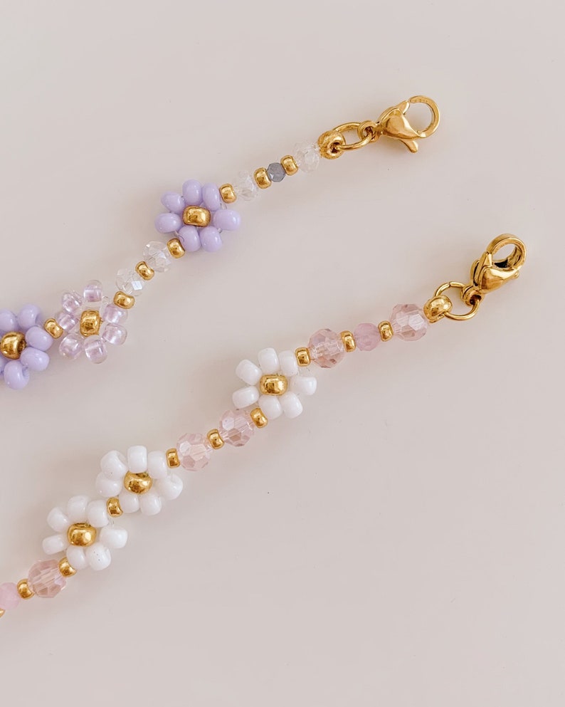 Keari - ROSIE Bracelet Pink/ Purple/ Mint With Gold, Daisy Pearl ...