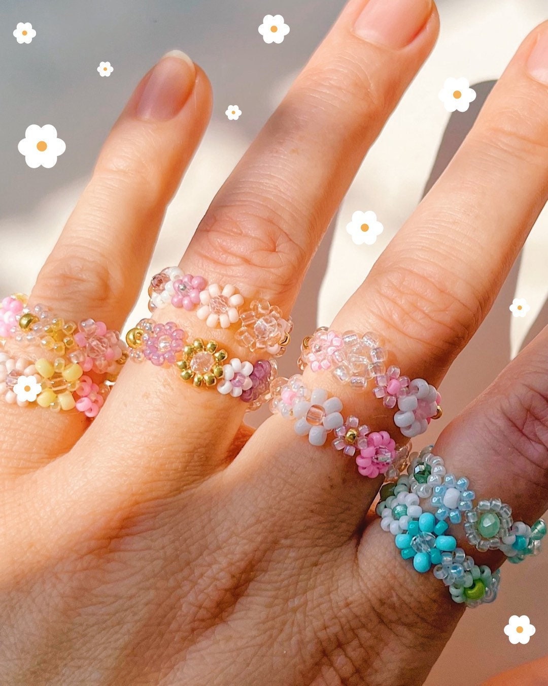 Keari - Colorful Pearl Ring With Daisies, Always Unique, Pearl Jewelry ...