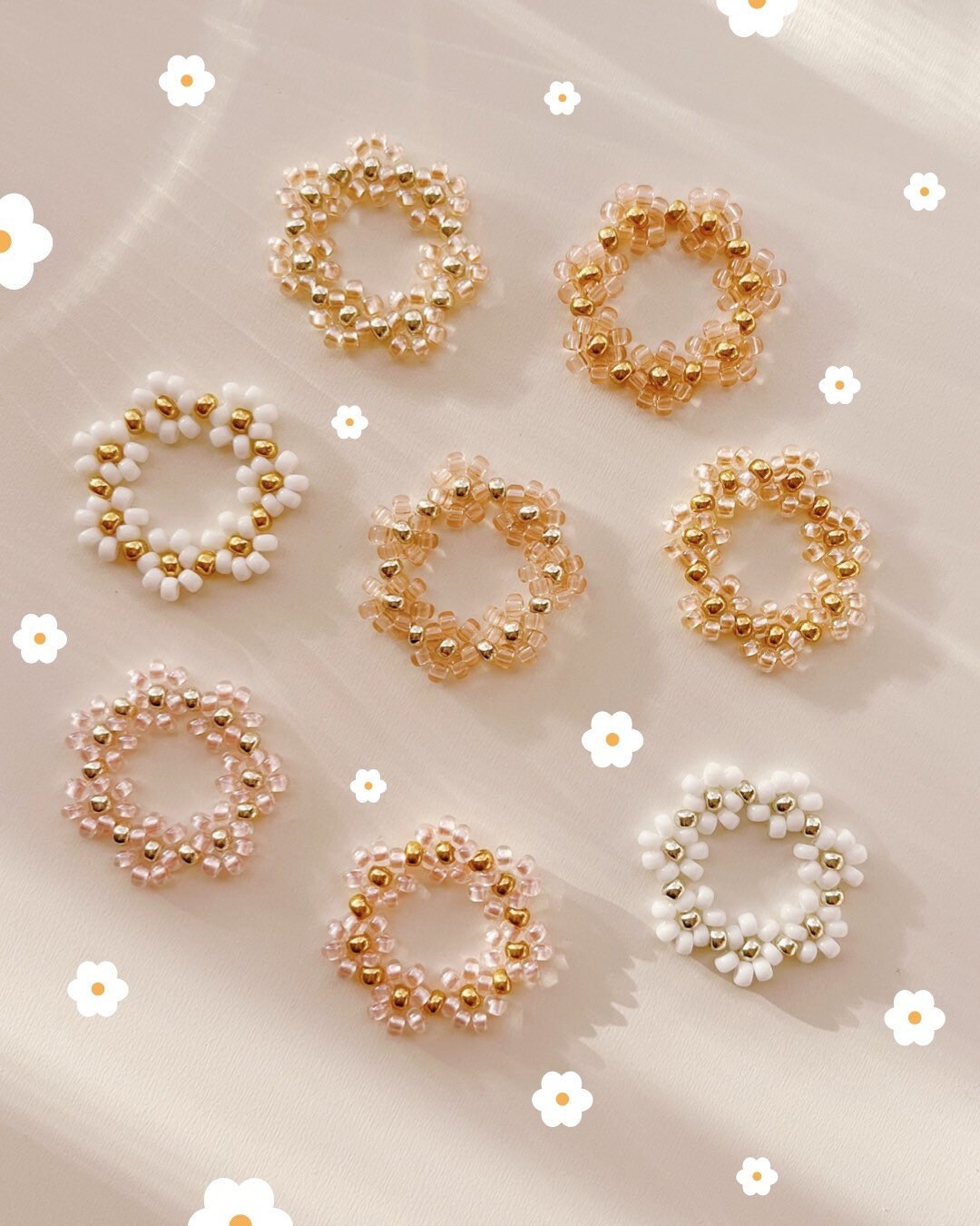 Keari MASIE Daisy Pearl Ring, Old Pink, Pale Pink, White, Pink, Gold ...