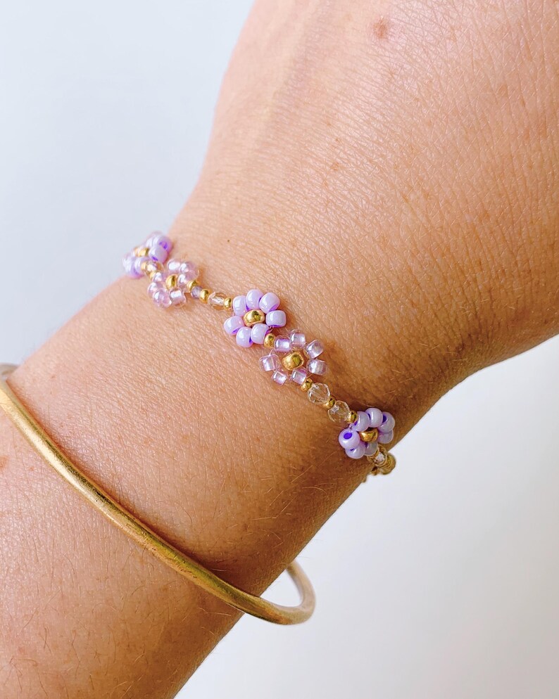 Keari - ROSIE Bracelet Pink/ Purple/ Mint With Gold, Daisy Pearl ...