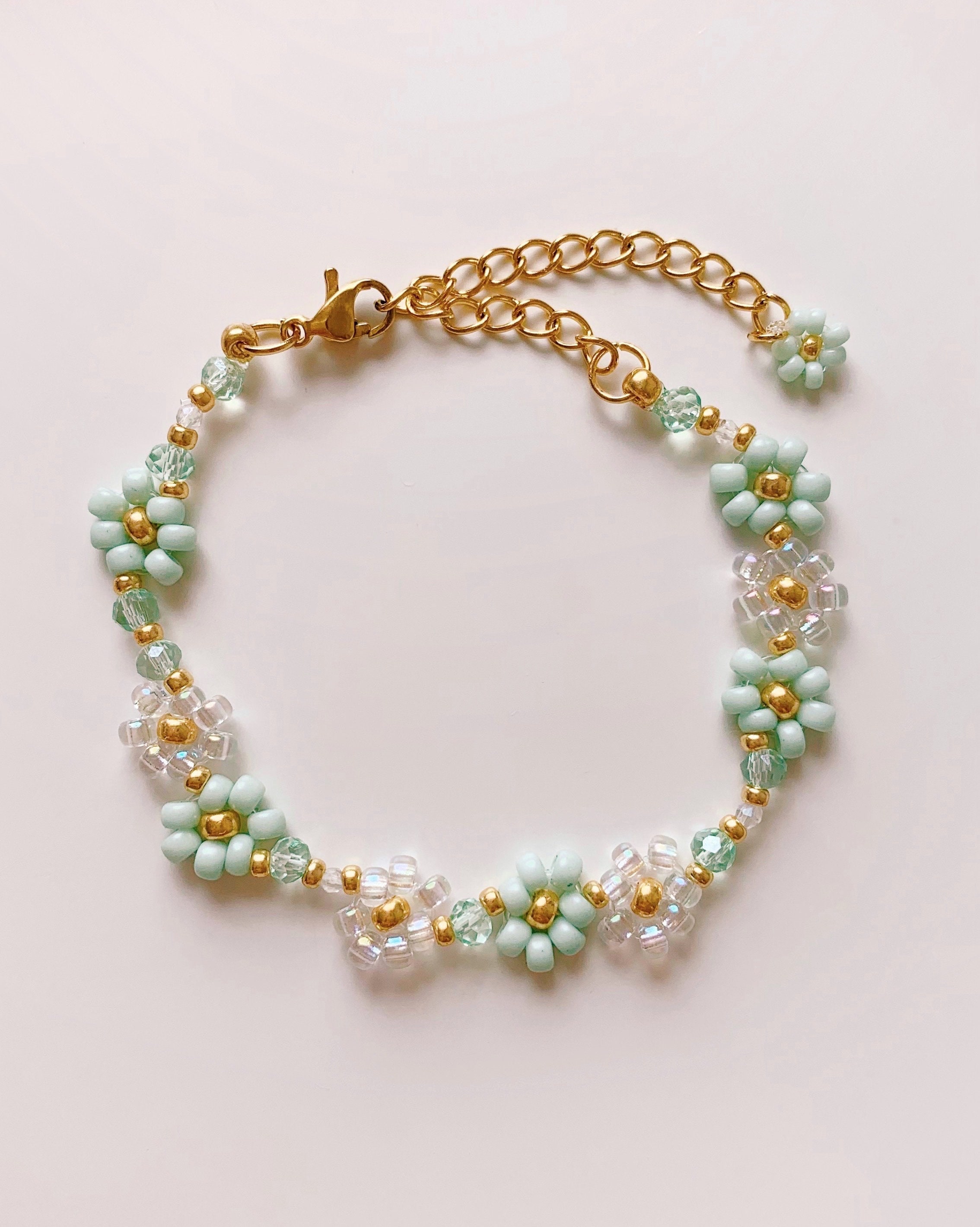 Keari - ROSIE Bracelet Pink/ Purple/ Mint With Gold, Daisy Pearl ...