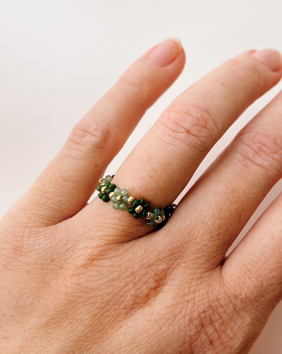 Keari POPPY Daisy Pearl Ring, Fir/ Dark Green, Pearl Jewelry, Miyuki ...
