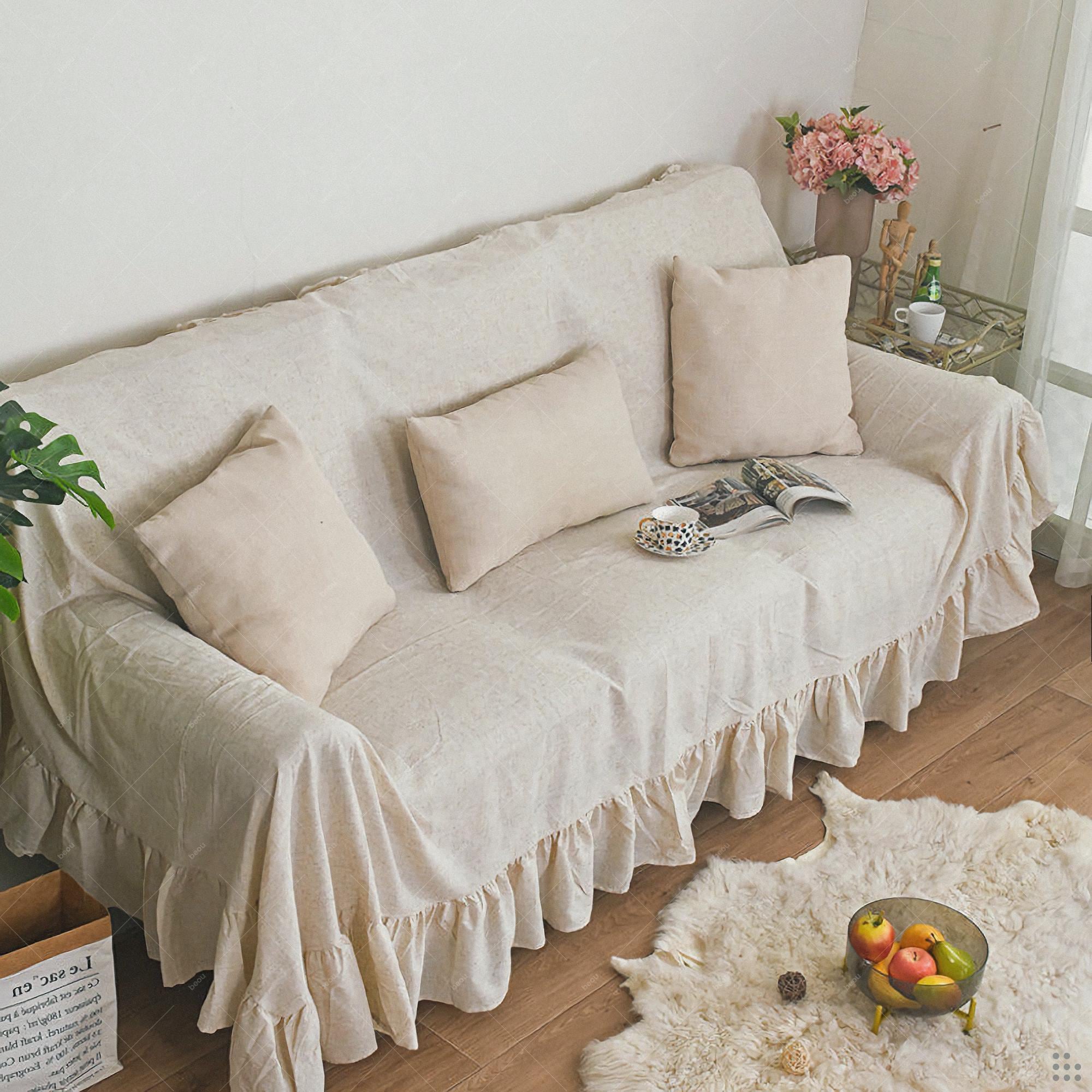 Linen Blend Sofa Cover, Farmhouse Ruffle Edge Couch Slipcover - Etsy