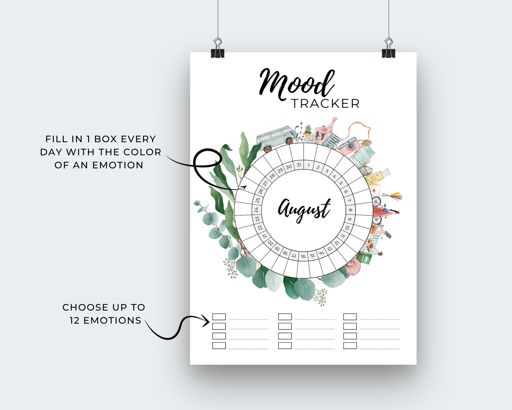 Monthly Mood Tracker Printable Mood Tracker Daily Bullet | Etsy