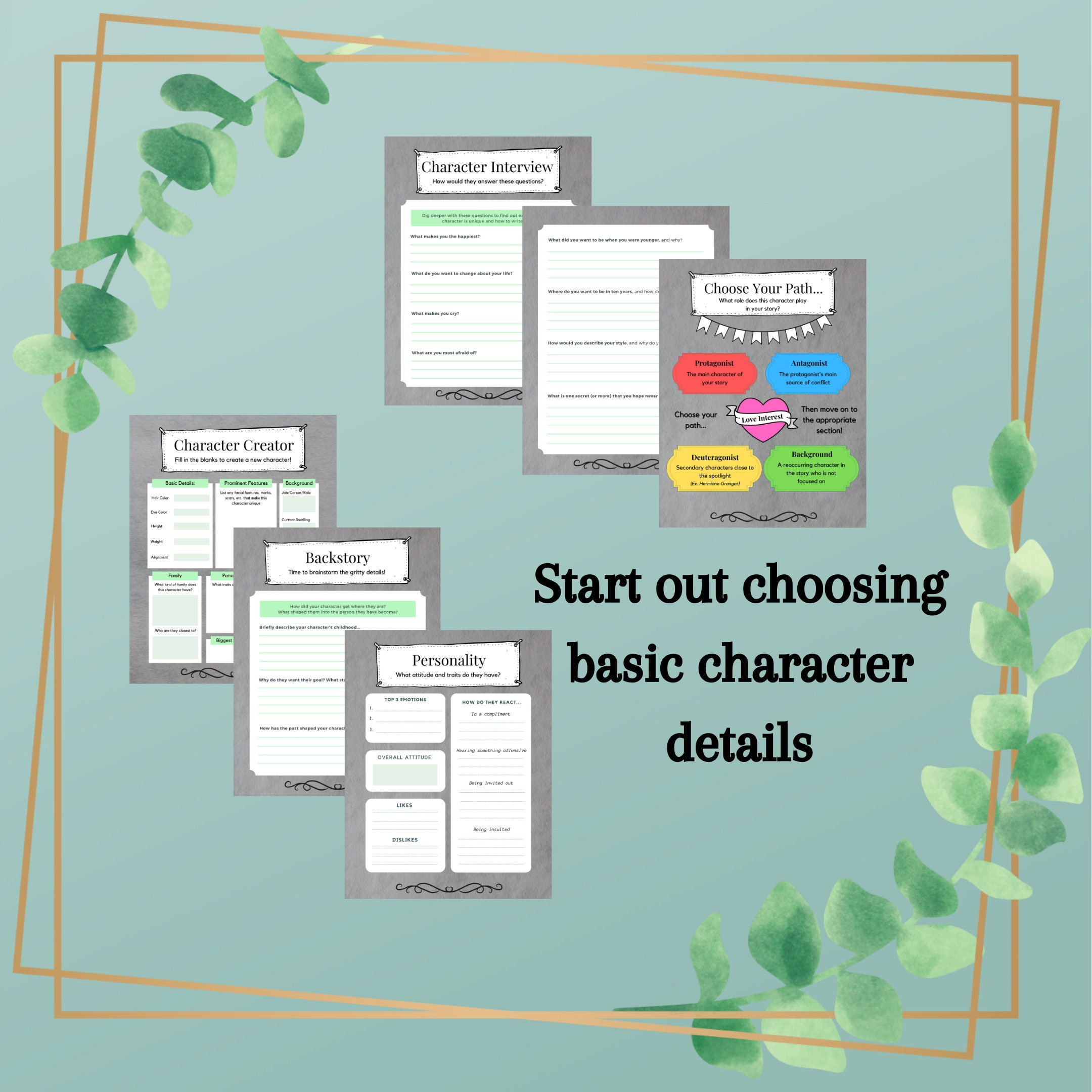 Printable Character Creator Workbook: Writing Worksheets - Etsy