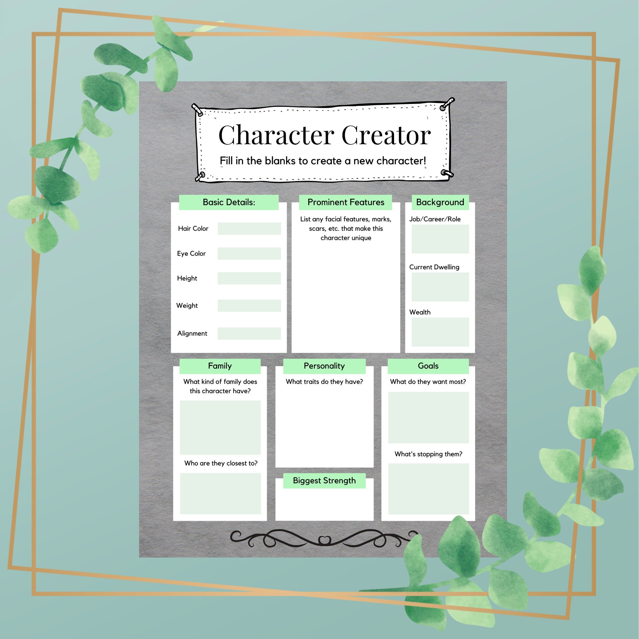 Printable Character Creator Workbook: Writing Worksheets - Etsy