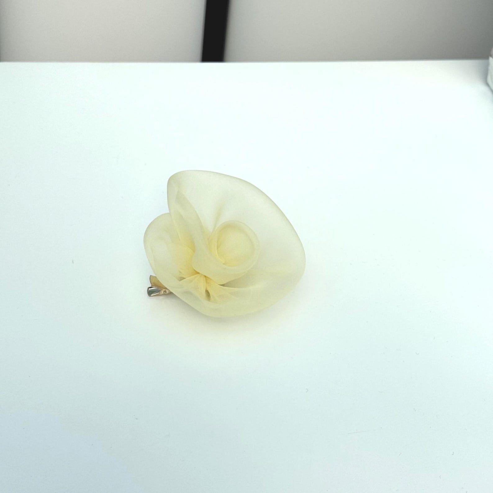 Small Pale Primrose Yellow Silk Organza Rose Hair Clip/ Pin Brooch ...