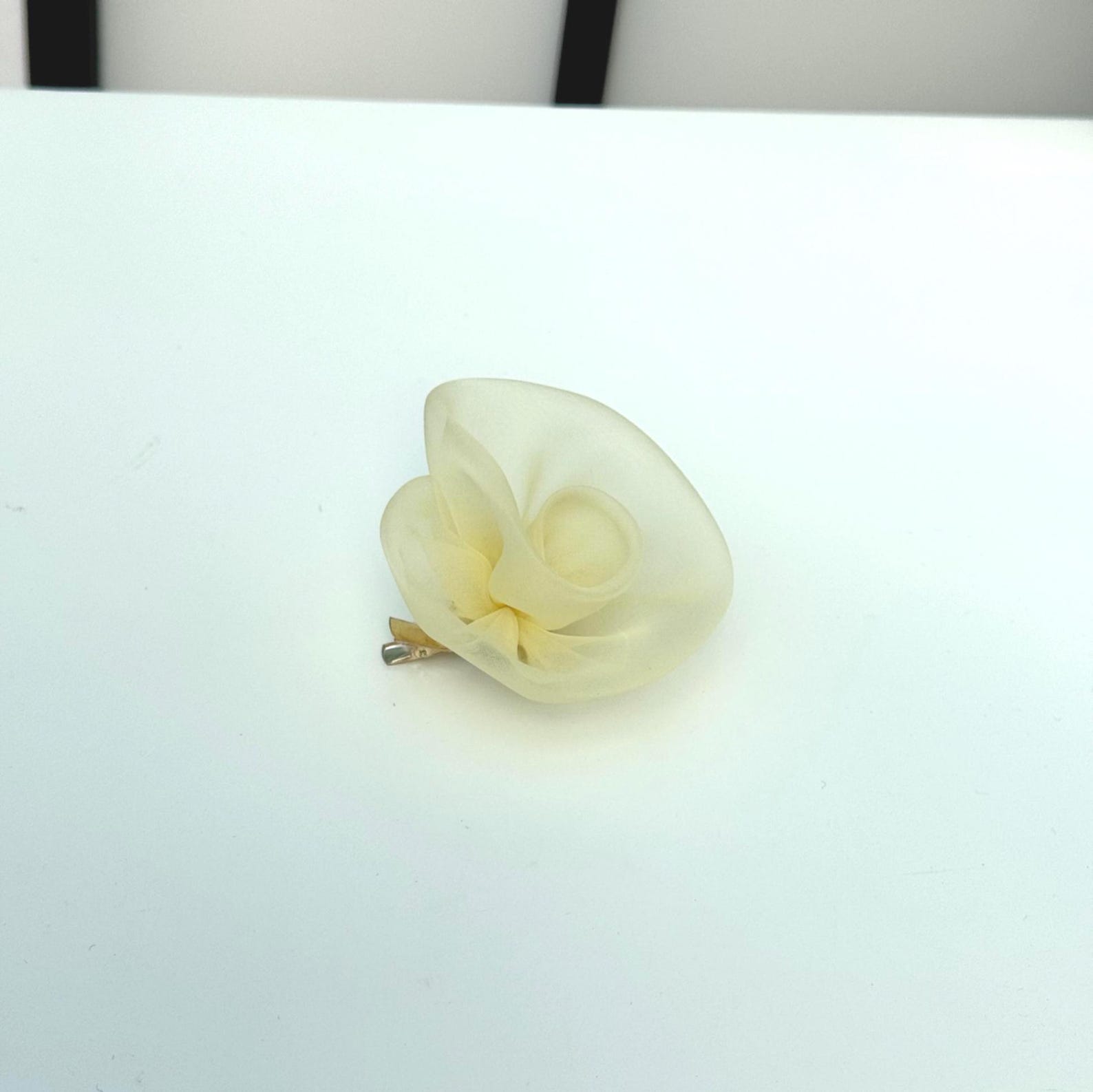 Small Pale Primrose Yellow Silk Organza Rose Hair Clip/ Pin Brooch ...