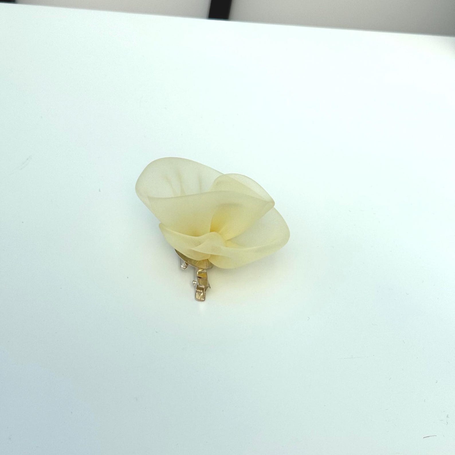 Small Pale Primrose Yellow Silk Organza Rose Hair Clip/ Pin Brooch ...