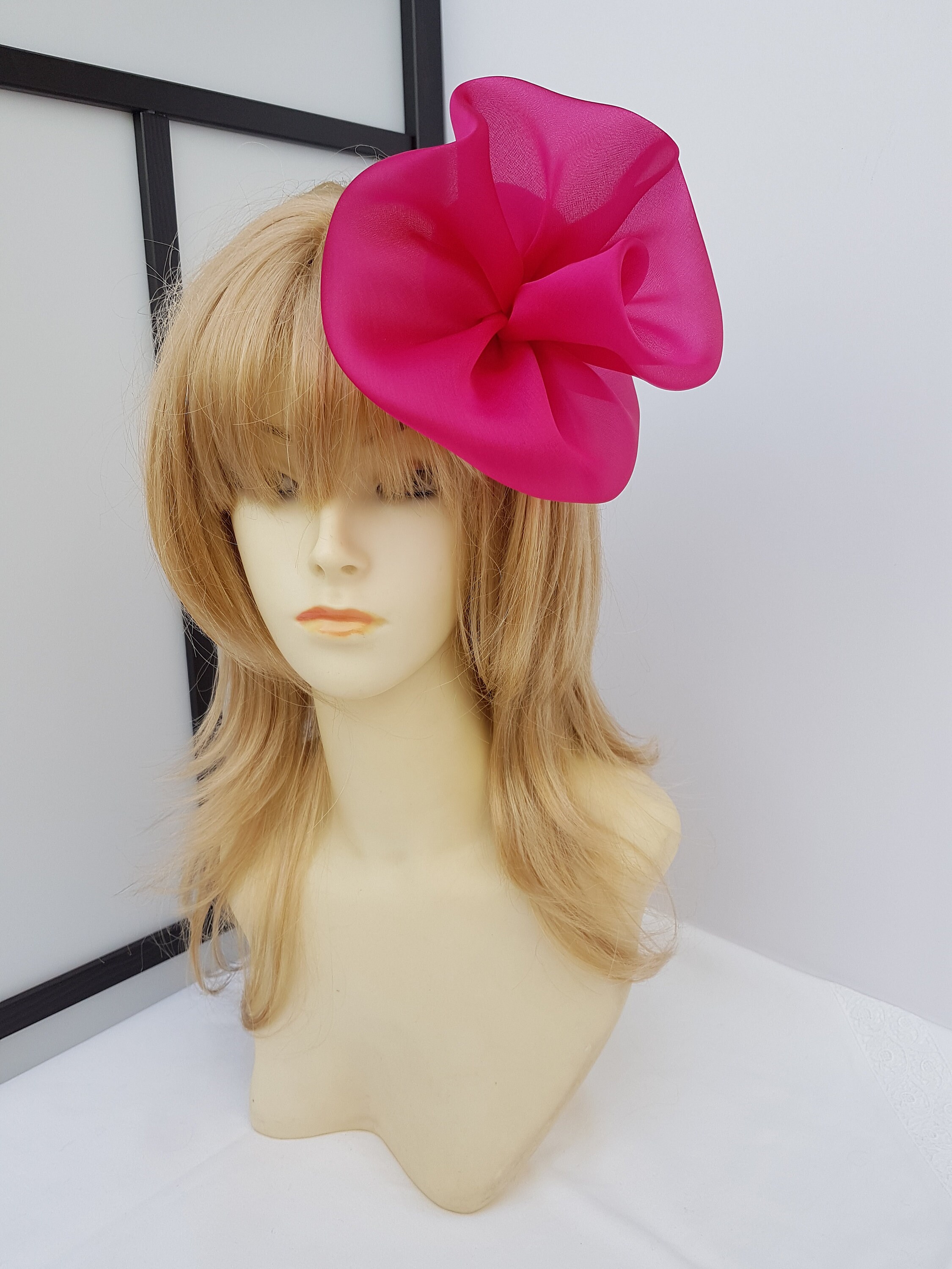 Large Bright Fuchsia Pink Silk Organza Rose Hair Clip Fascinator/pin ...