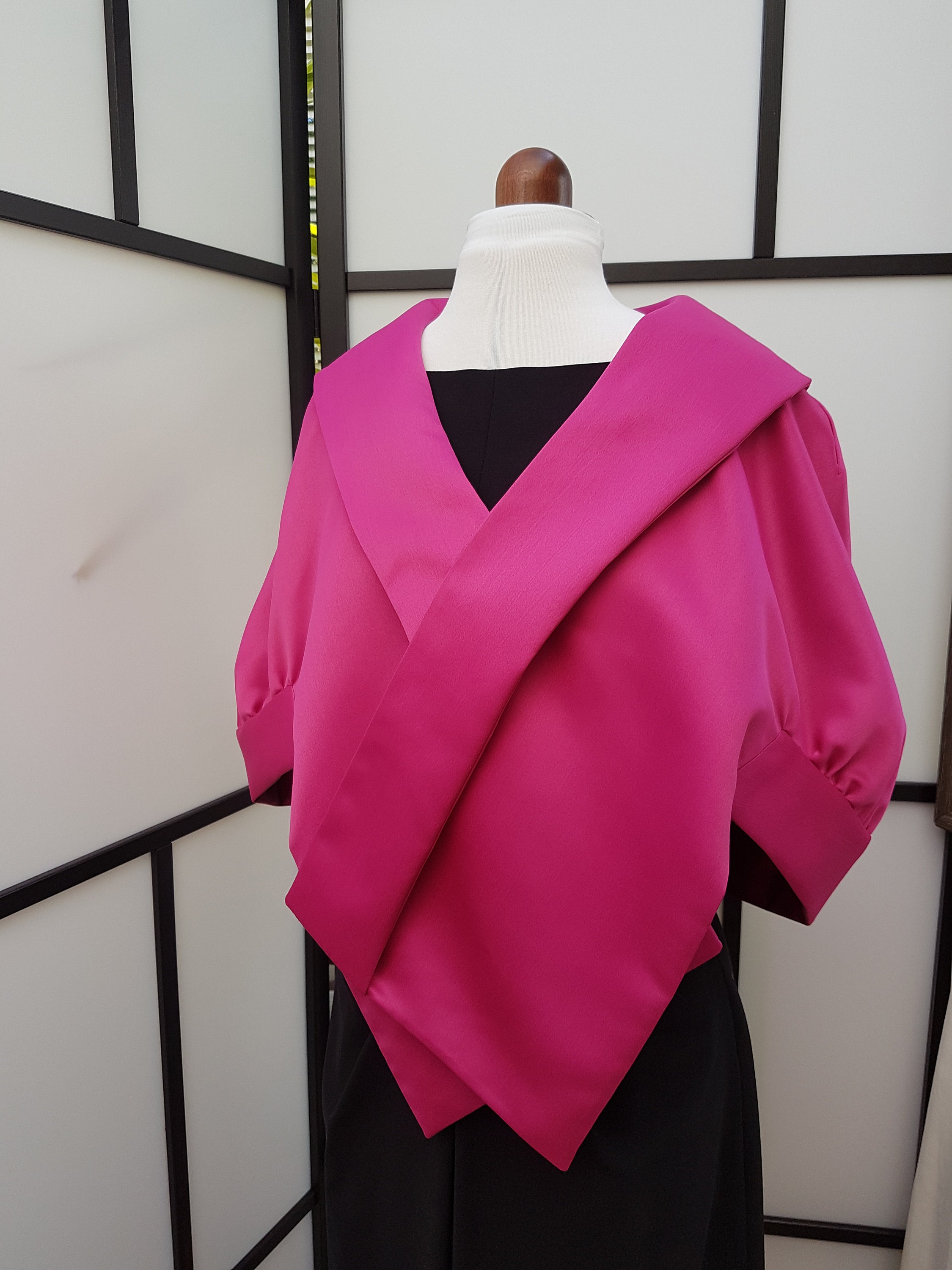 Fuchsia Pink or Black Duchesse Satin Evening Cape, Wedding Stole or ...