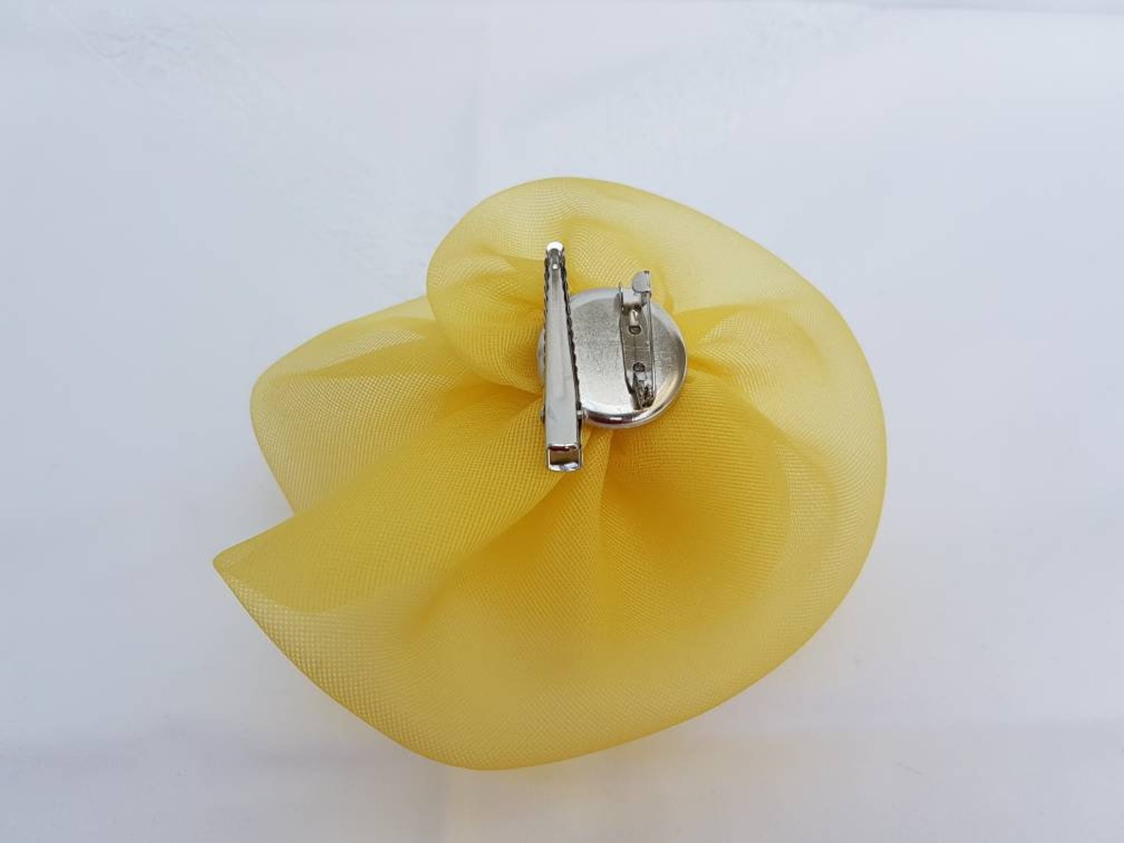 Large Lemon Yellow Silk Organza Rose Hair Clip Fascinator/pin Brooch ...