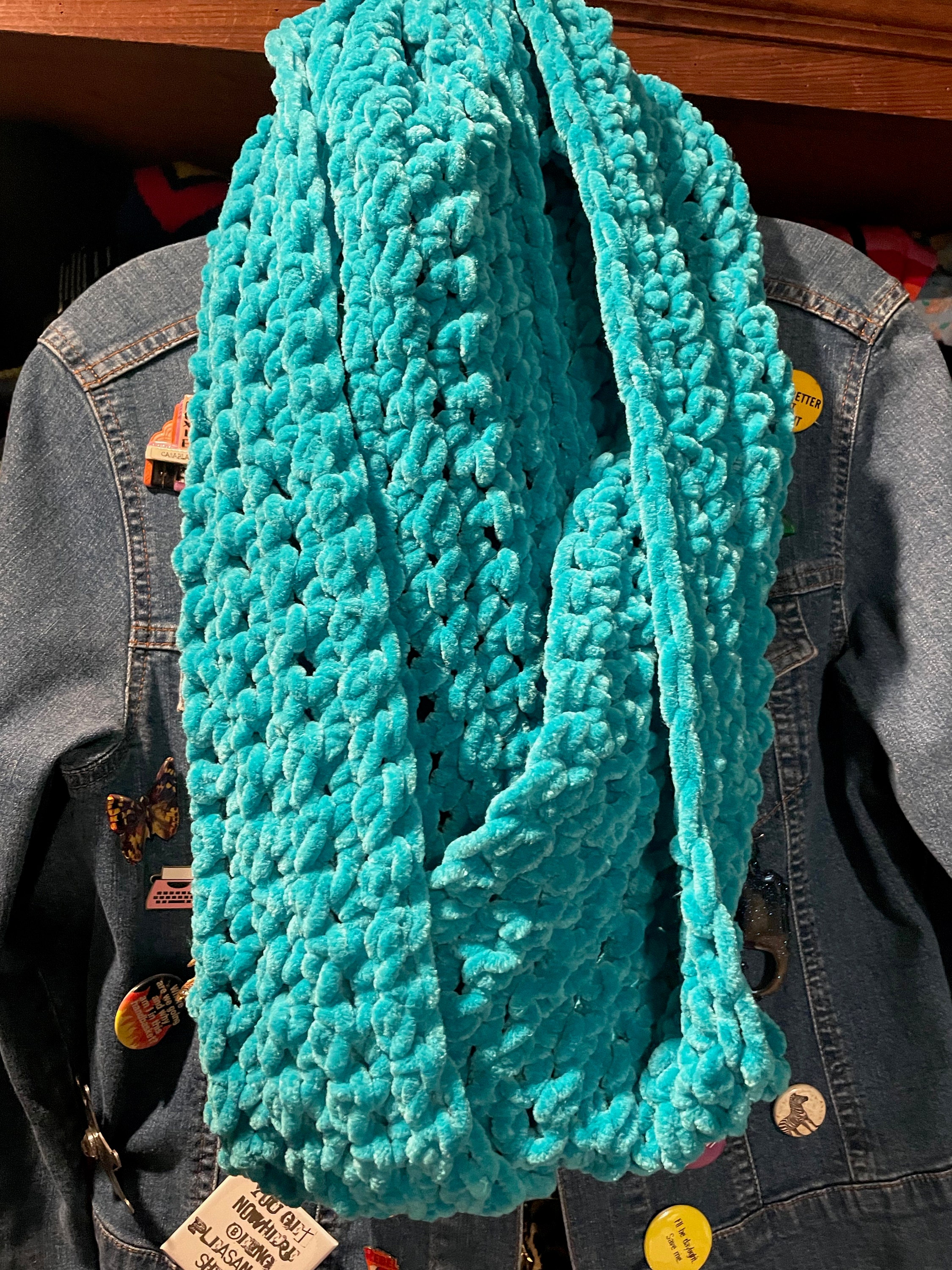 Turquoise Velvety Chenille Infinity Scarf - Etsy UK