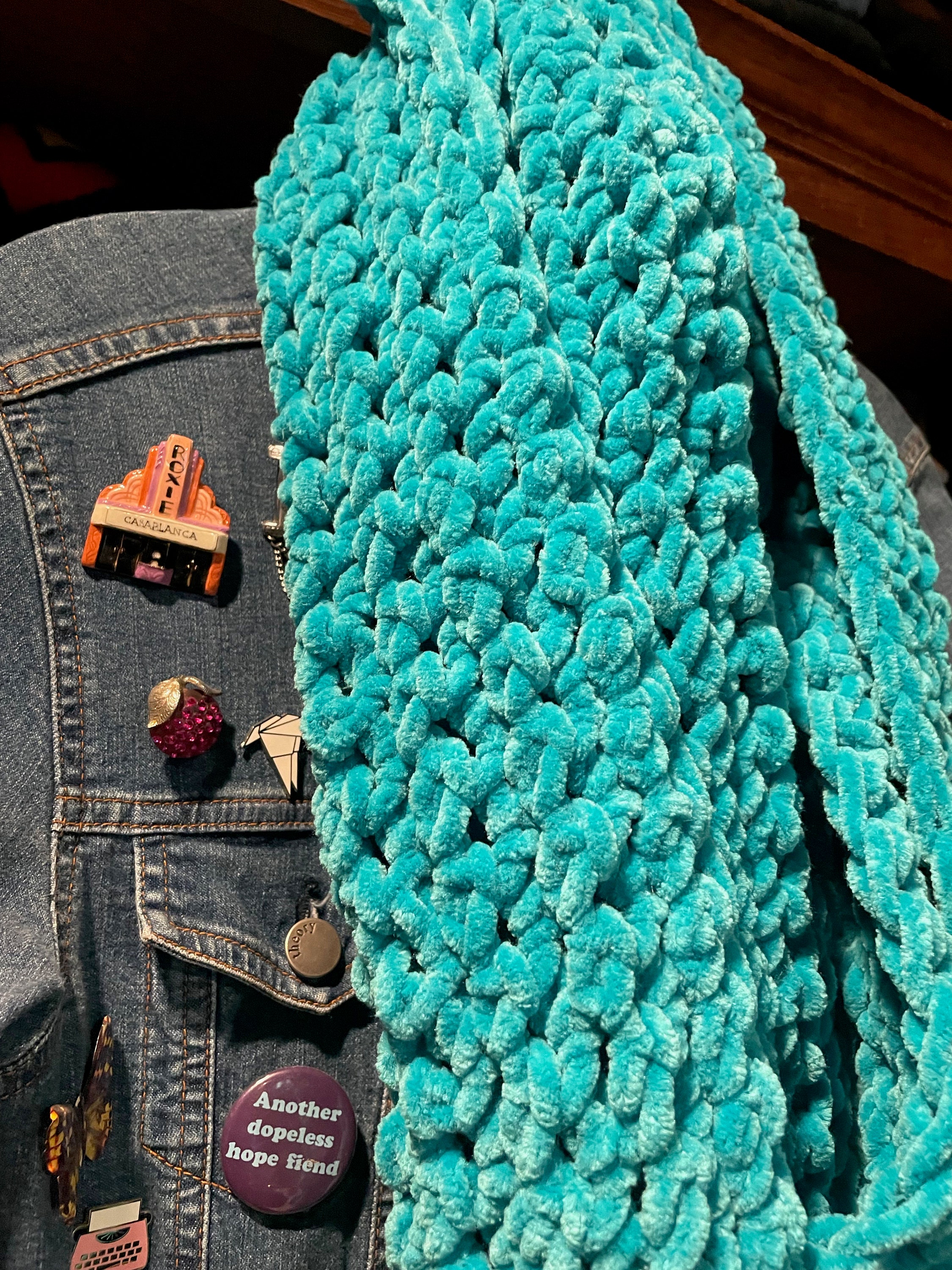 Turquoise Velvety Chenille Infinity Scarf - Etsy UK