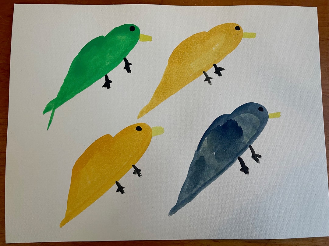 Four Birds Facing the Wind Watercolor - Etsy