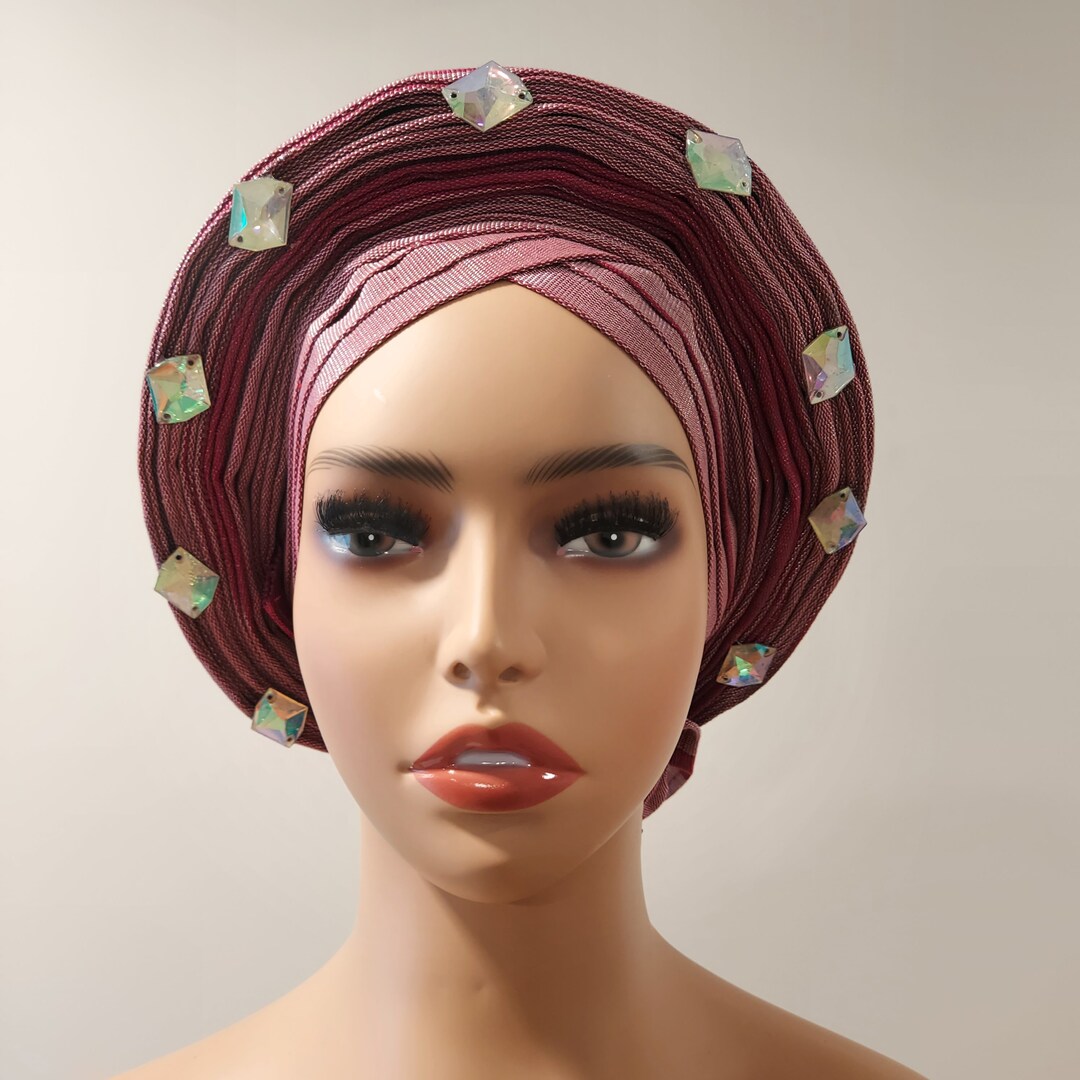 Embellished Autogele Aso Oke for African Weddings and Ceremonies. Comes ...